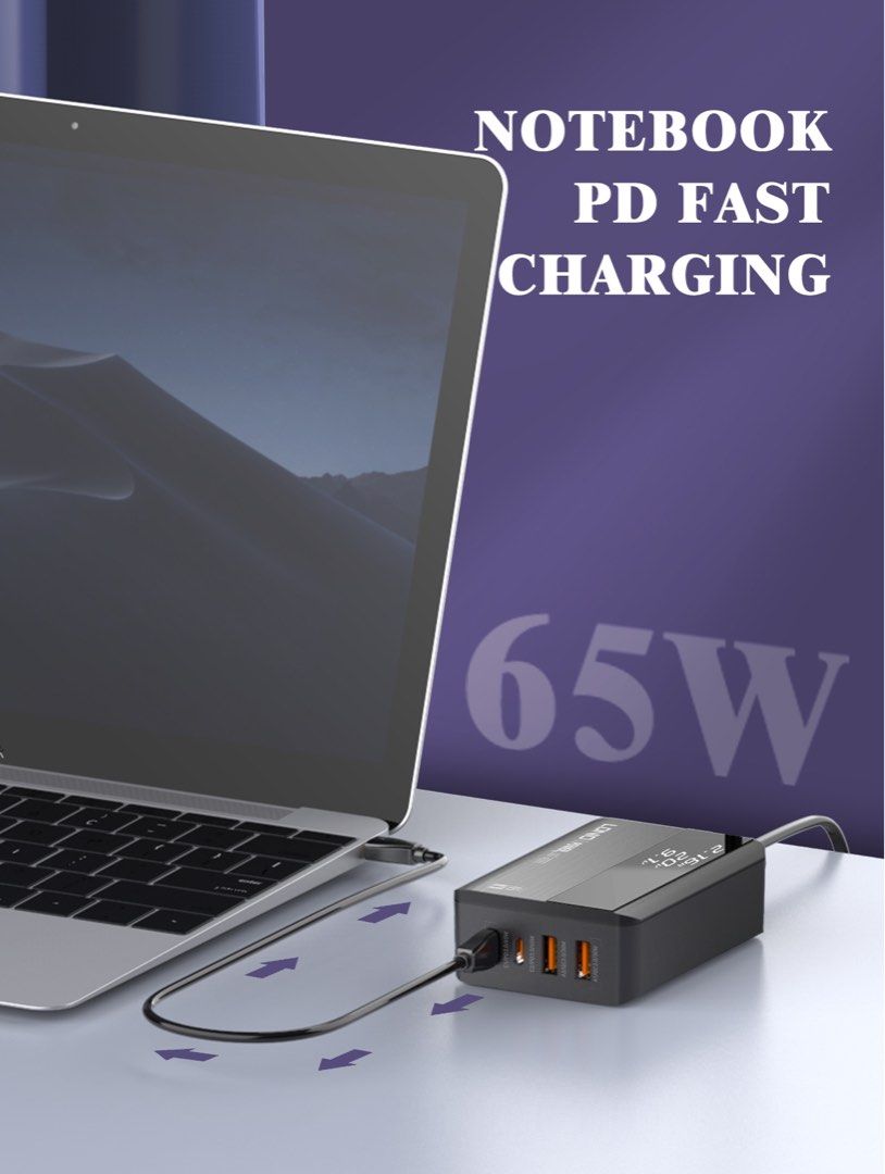 包Sf LDNIO 65W Super Fast Charger 4 Ports PD support Macbook pro quick ...