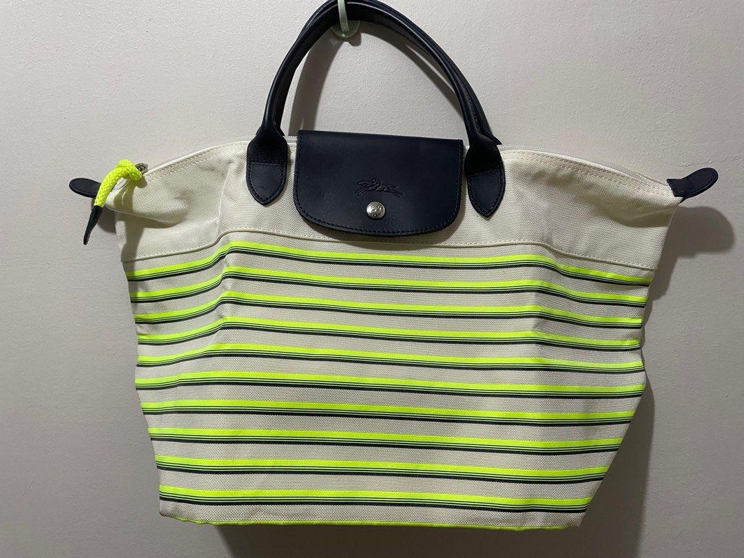 Original Longchamp Large Long Handle LLH Mariniere Green Stripes on ...