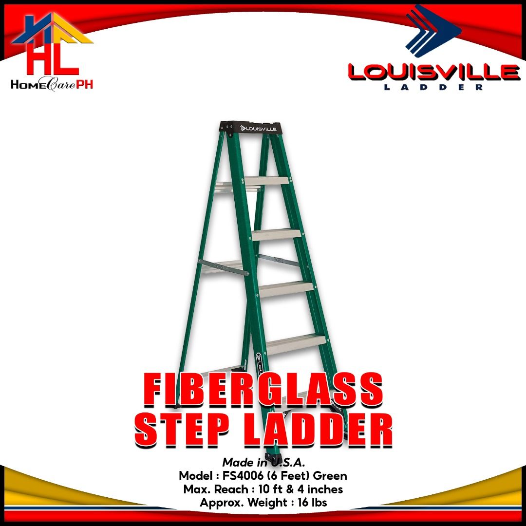 Louisville Fiberglass Step Ladder 225lbs (Green) 4ft/6ft/7ft/8ft ...