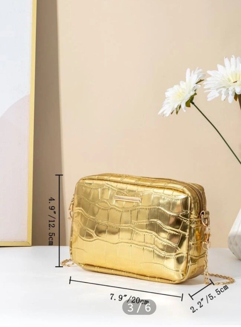 Metallic embossed crossed bag, Women's Fashion, Bags & Wallets, Cross ...