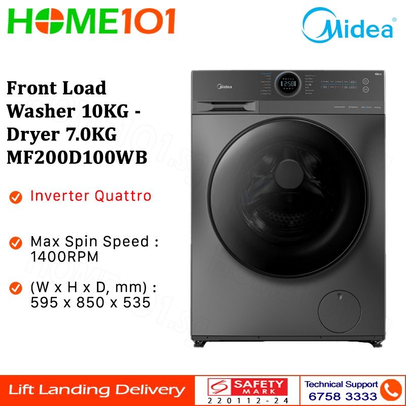 Midea Front Load Washer 10KG - Dryer 7.0KG MF200D100WB, TV & Home ...