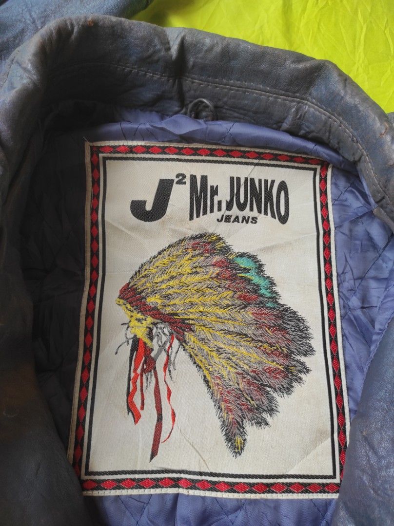 mr junko jeans vintage vtg distressed leather kulit trucker jacket ...