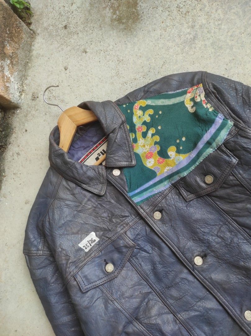mr junko jeans vintage vtg distressed leather kulit trucker jacket ...
