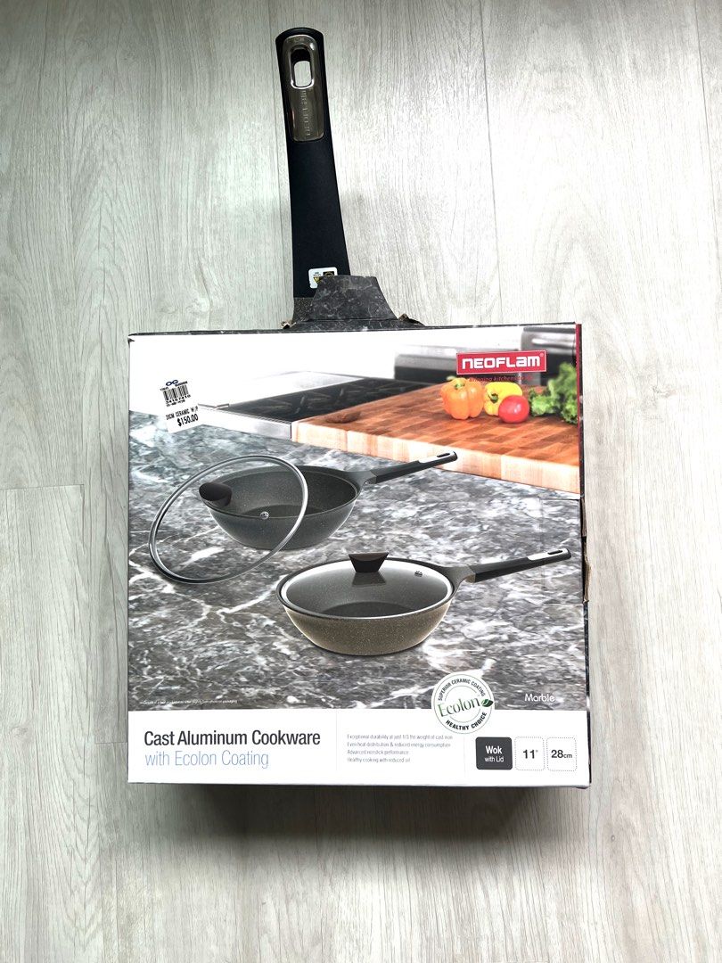 Neoflam cast aluminium 28cm wok pan with lid with ecolon coating IH ...