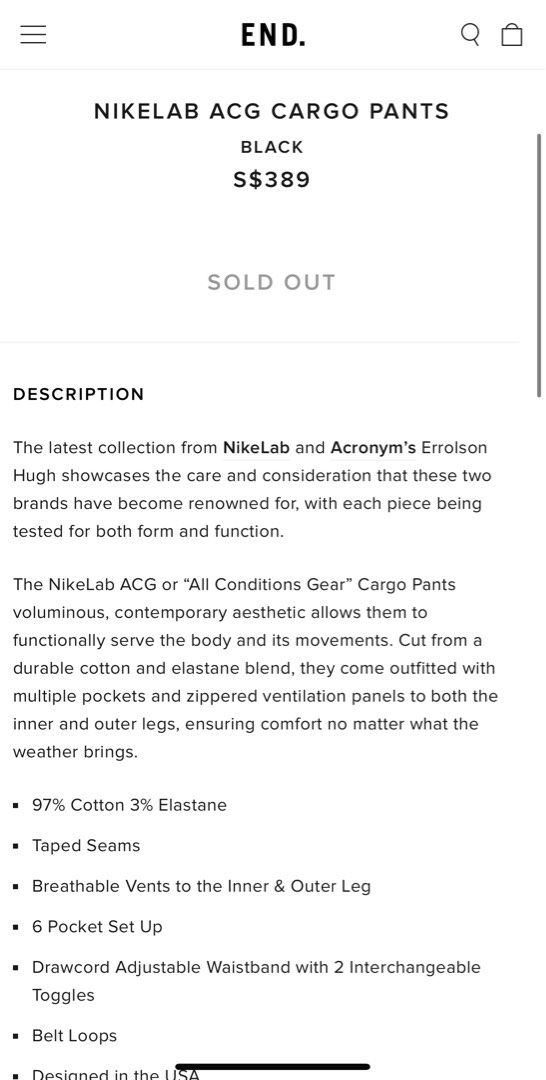 Nike Lab ACG Cargo Pants x Acronym, Men's Fashion, Bottoms, Joggers on ...