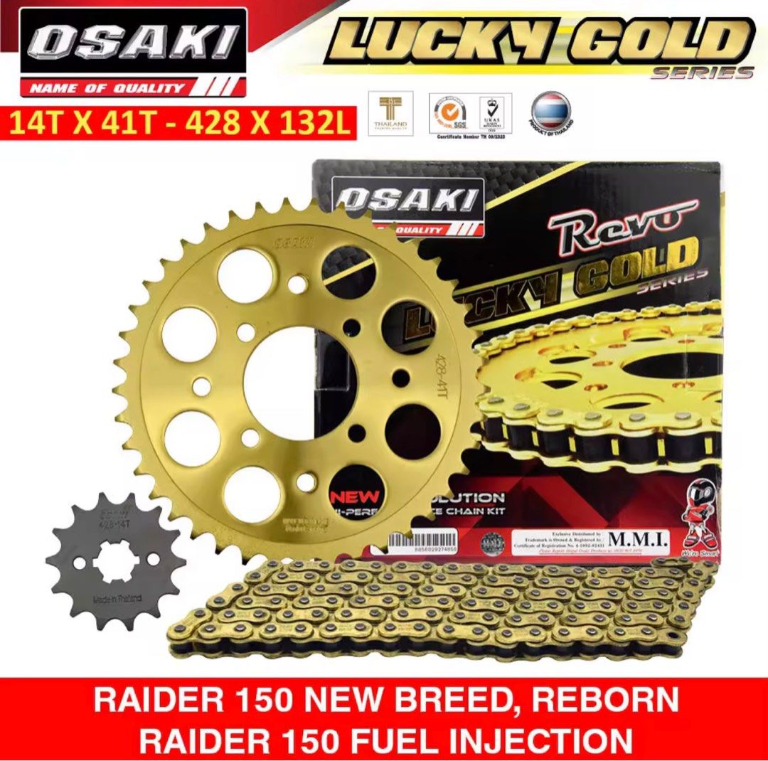 Osaki Lucky Gold Chain and Sprocket Set [Made in Thailand], Motorbikes ...