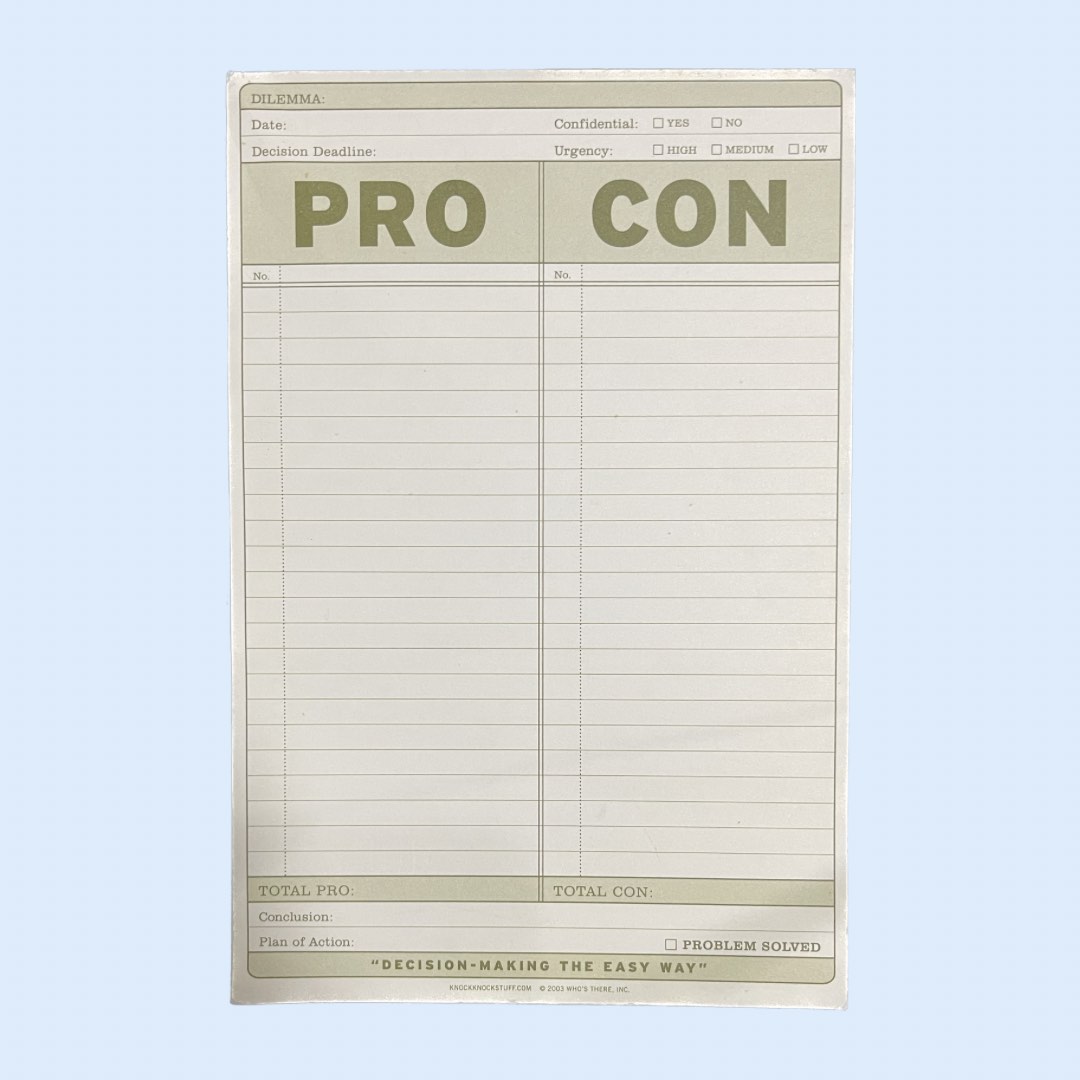 Pros & Cons List Notepad, Hobbies & Toys, Stationary & Craft ...