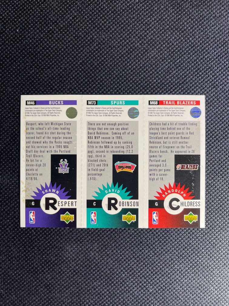 Randolph Childress David Robinson Shawn Respert Tri-Card 1996-97 ...
