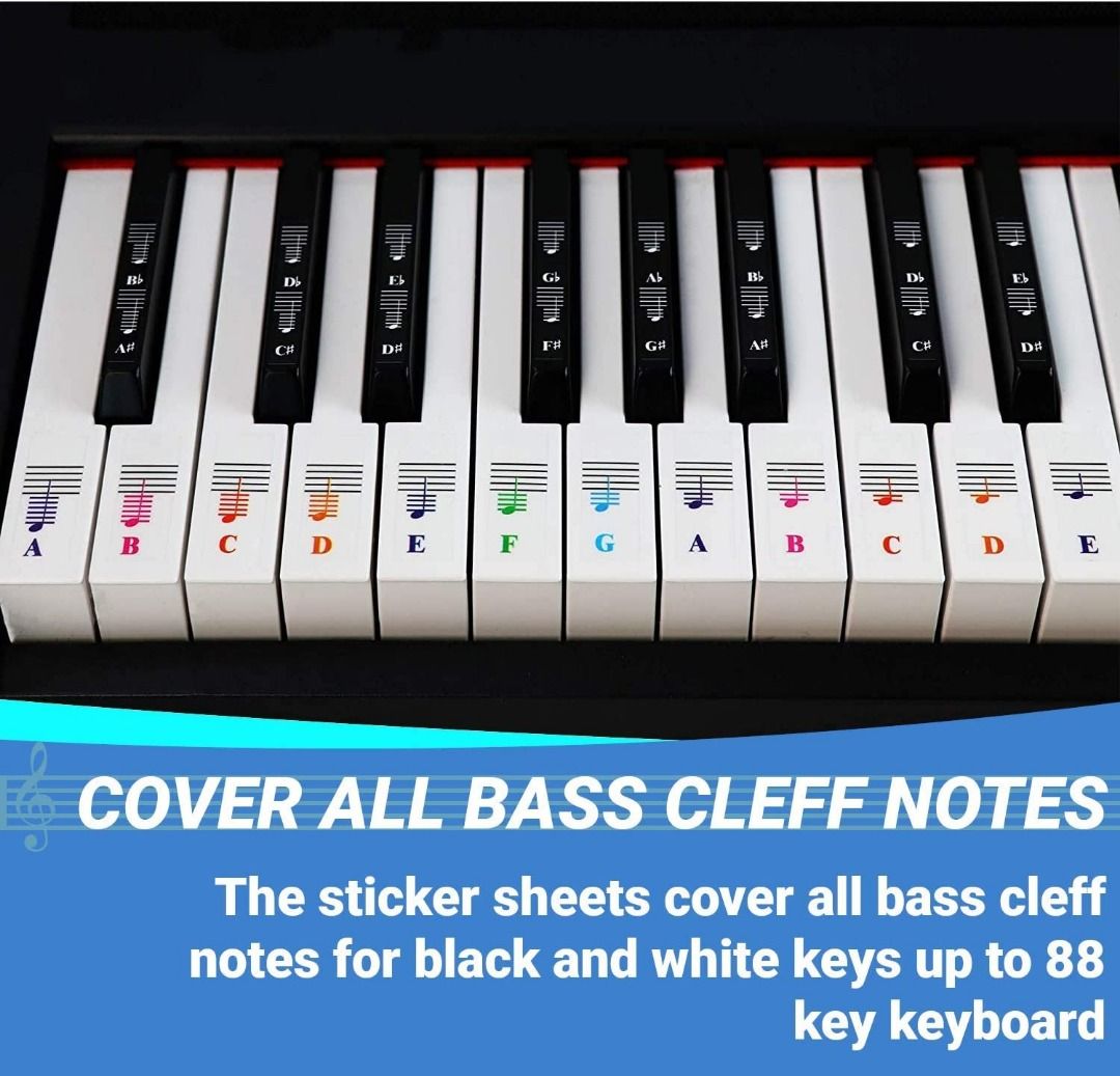[sg stock] Made in USA Piano Keyboard Note Stickers for White Keys for ...