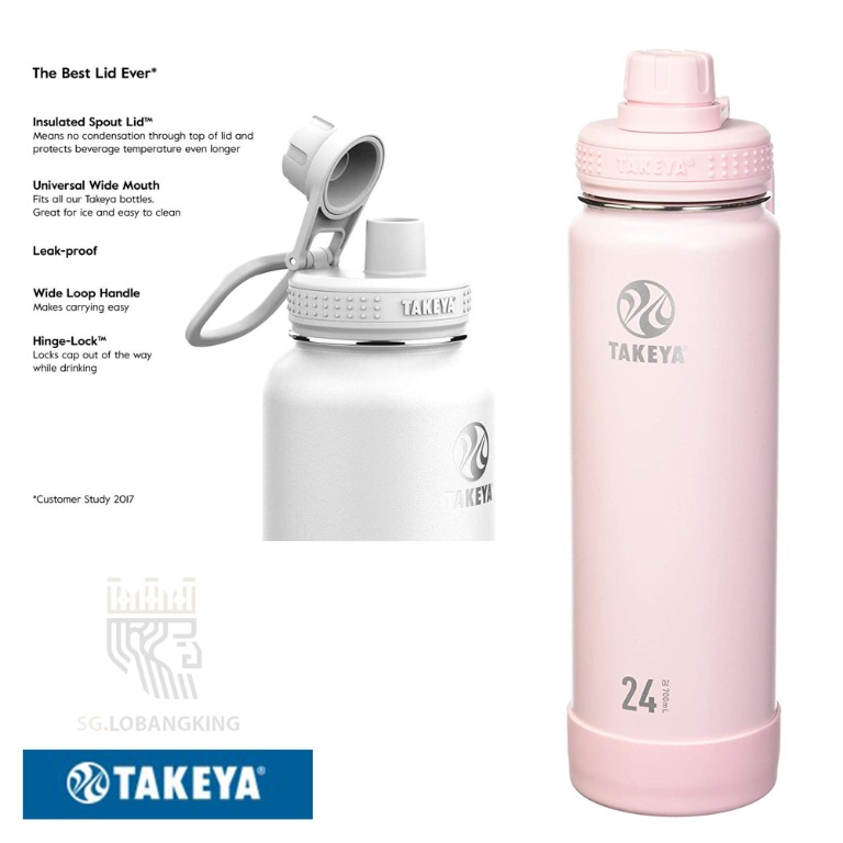 [SG stock] Takeya Actives Insulated Stainless Steel Water Bottle with Spout Lid, 24 oz, Blush ...