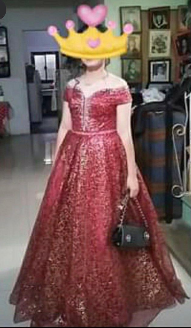 SPARKLING RED-GOLD BALL GOWN, Women's Fashion, Dresses & Sets, Evening ...