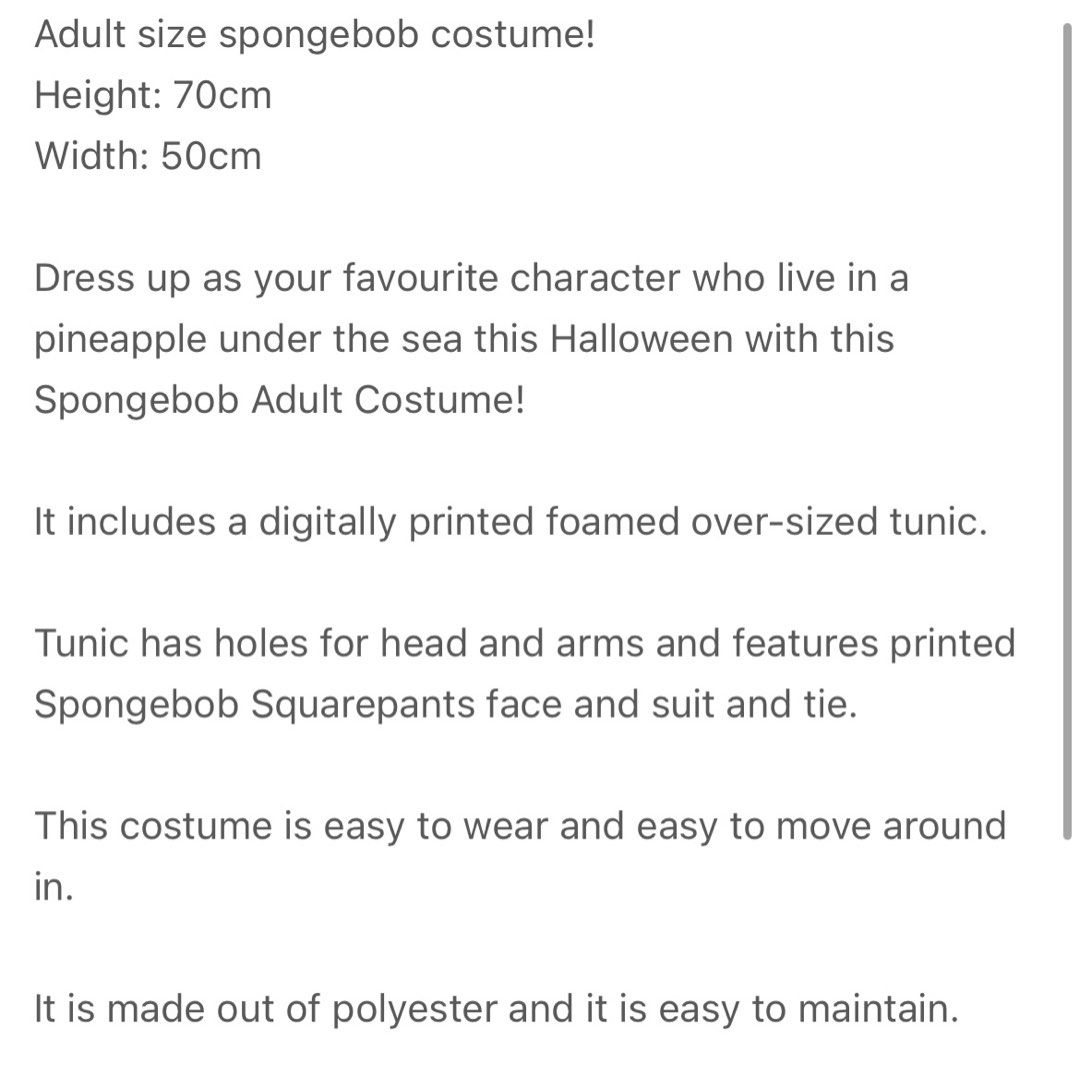 Spongebob Costume Mens Fashion Tops And Sets Sets And Coordinates On Carousell