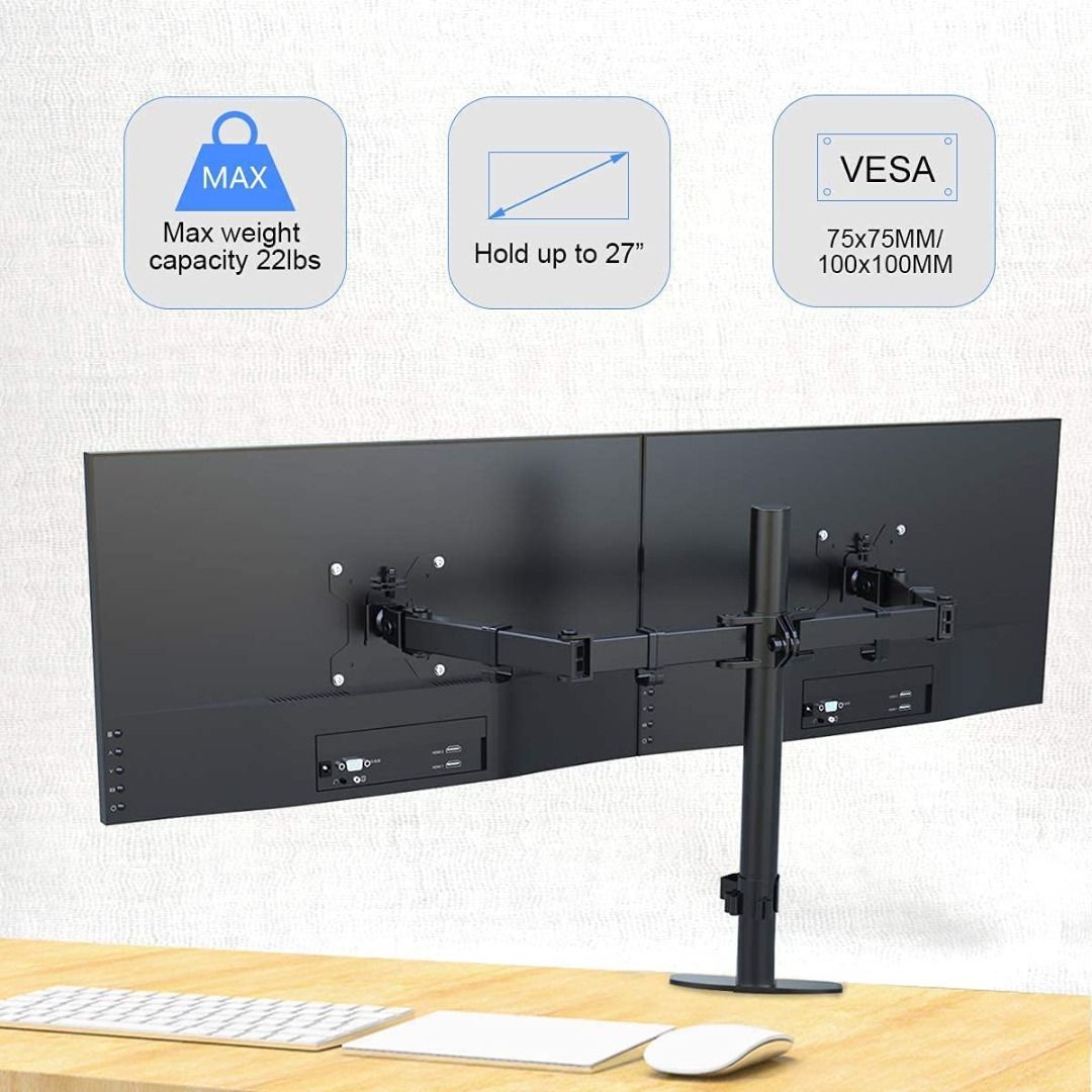 Suptek Dual Fully Adjustable Monitor Arm Stand Mount Fits Two Monitor ...