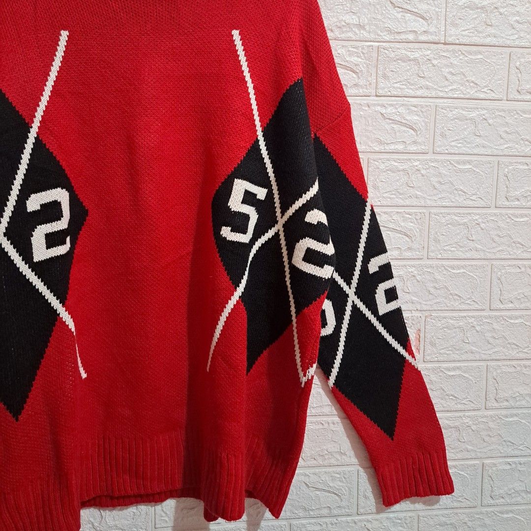 Sweater rajut merah motif oversize bigsize jumbo, Fesyen Pria, Pakaian ...