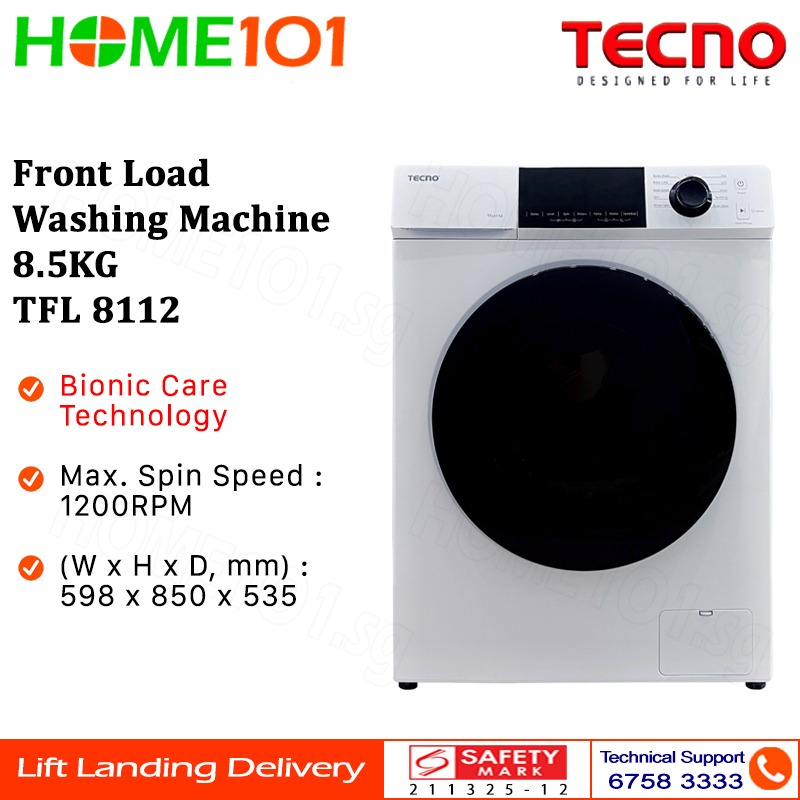 Tecno Front Load Washing Machine 8.5KG TFL 8112, TV & Home Appliances ...