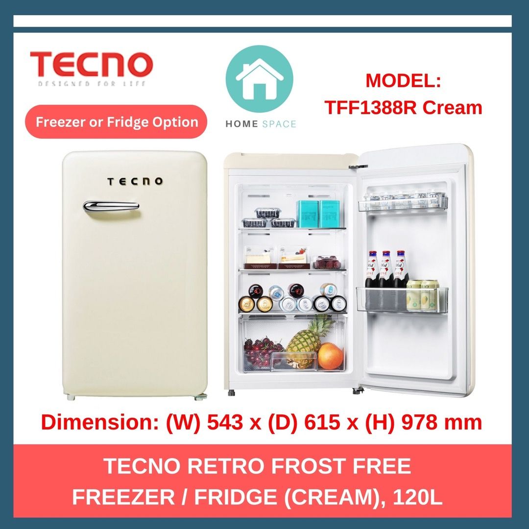 Tecno Retro Series Frost Free Freezer / Fridge - Cream Color (TFR1388R ...