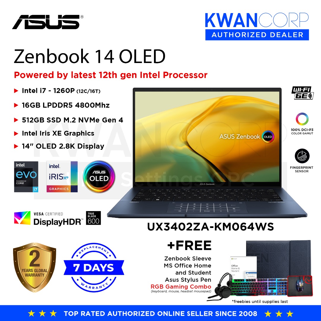 Asus Zenbook 14 UX3402ZA-KM064WS Intel i7 - 1260P 16GB RAM Intel Iris ...