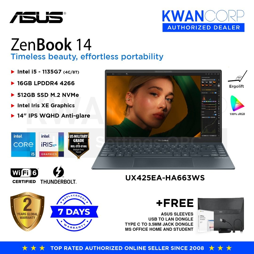Asus Zenbook UX425EA-HA663WS Intel i5 11th Gen 16GB RAM Intel Iris XE ...