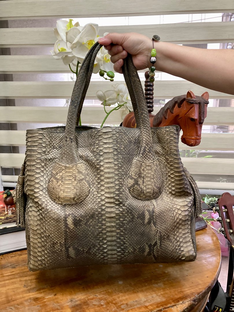 Authentic Snakeskin Large Brown Shoulder Bag, Women's Fashion, Bags ...