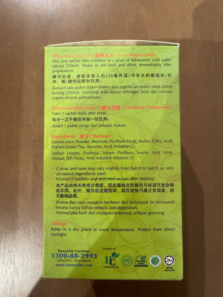 Beauxlim Lemon Mix Fibre Complex 15g x 14 sachet , Health & Nutrition ...