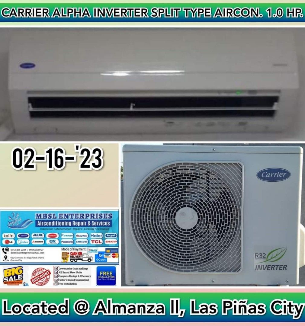 CARRIER ALPHA INVERTER SPLIT TYPE AIRCON WITH FREE INSTALLATION, TV ...