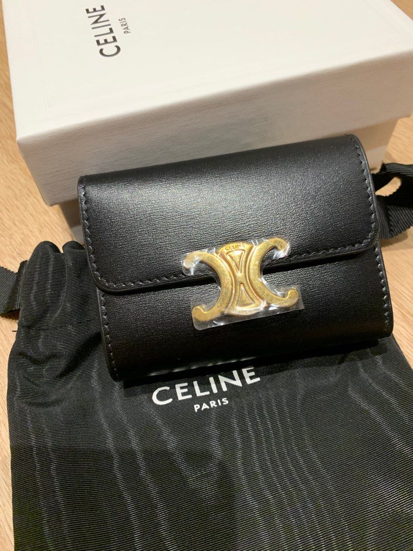 BNIB CELINE COMPACT WALLET TRIOMPHE IN SHINY CALFSKIN BLACK, Luxury, Bags & Wallets on Carousell