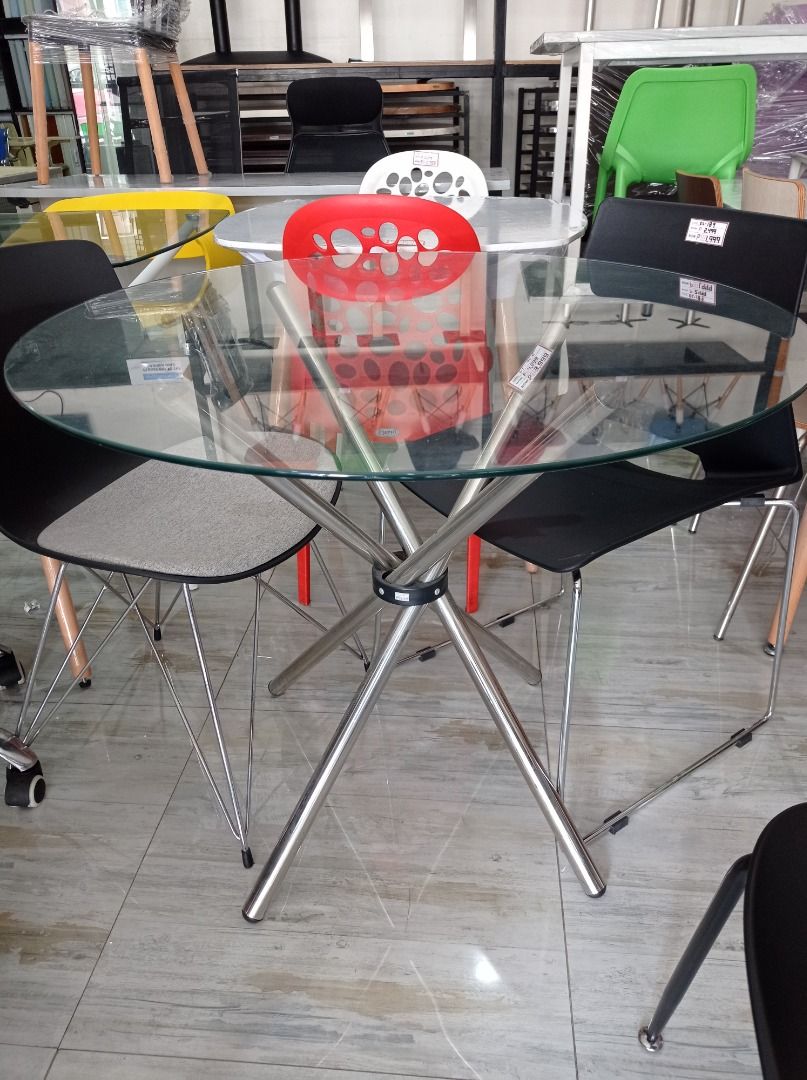 Ergodynamic GT-90R Chopstick Table 90cm diameter round tempered glass ...