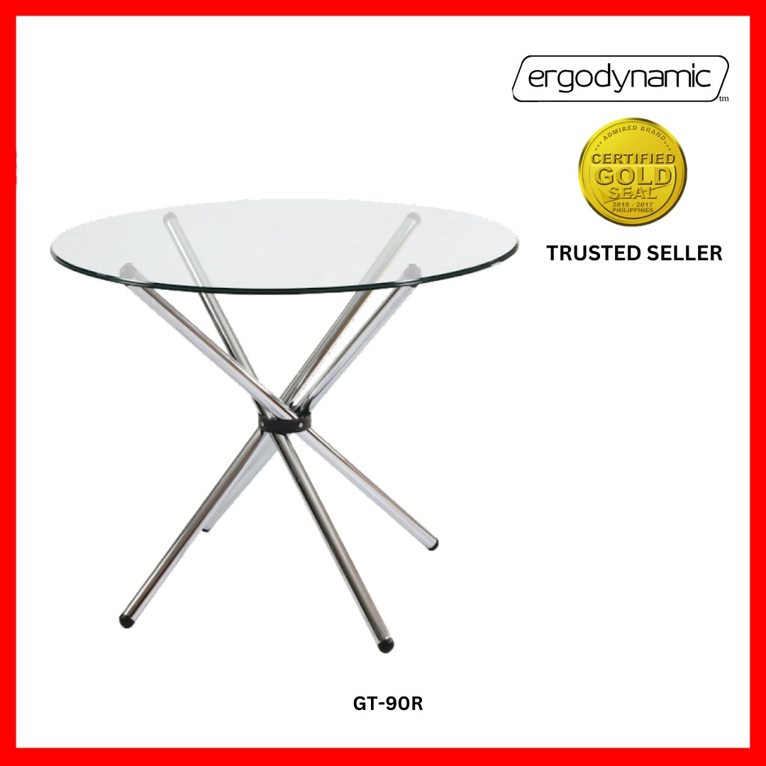 Ergodynamic GT-90R Chopstick Table 90cm diameter round tempered glass ...
