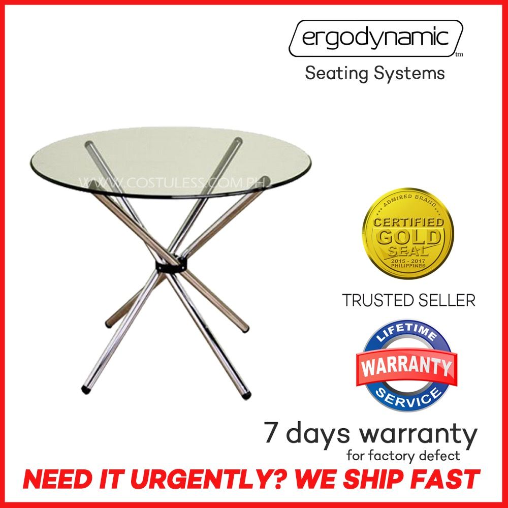 Ergodynamic GT-90R Chopstick Table 90cm diameter round tempered glass ...