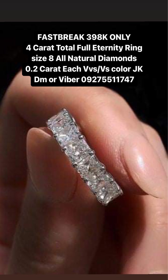 FASTBREAK Onhand 4 Carat Full Eternity All Natural Princess Cut Diamond ...