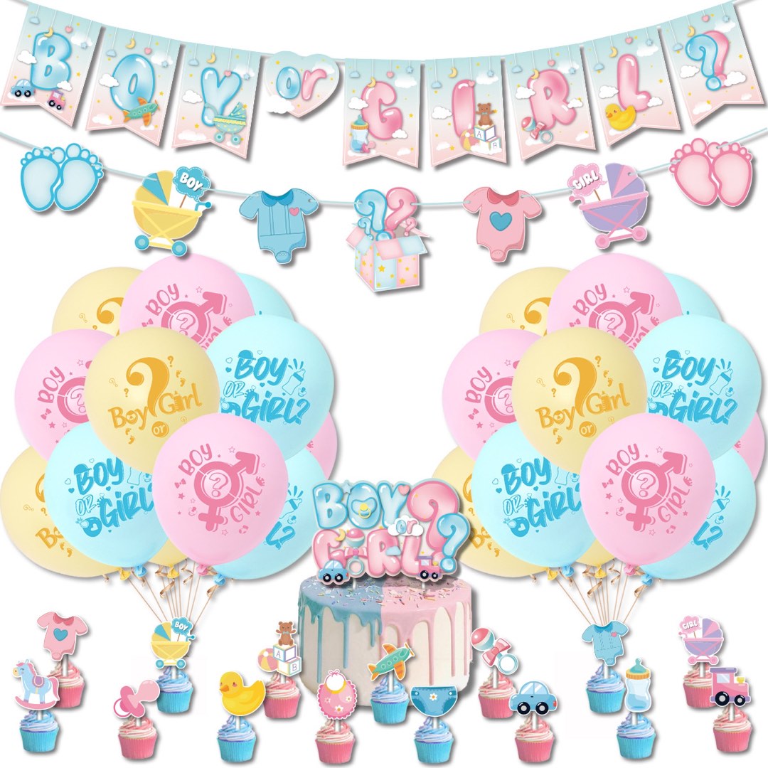 Gender reveal boy or girl gender guess balloons party celebration with ...
