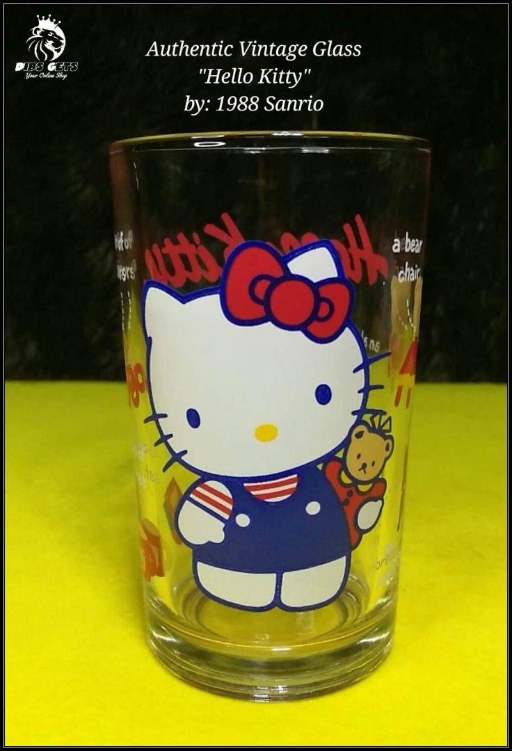 Hello Kitty, Authentic Vintage Glass by: 1988 Sanrio on Carousell