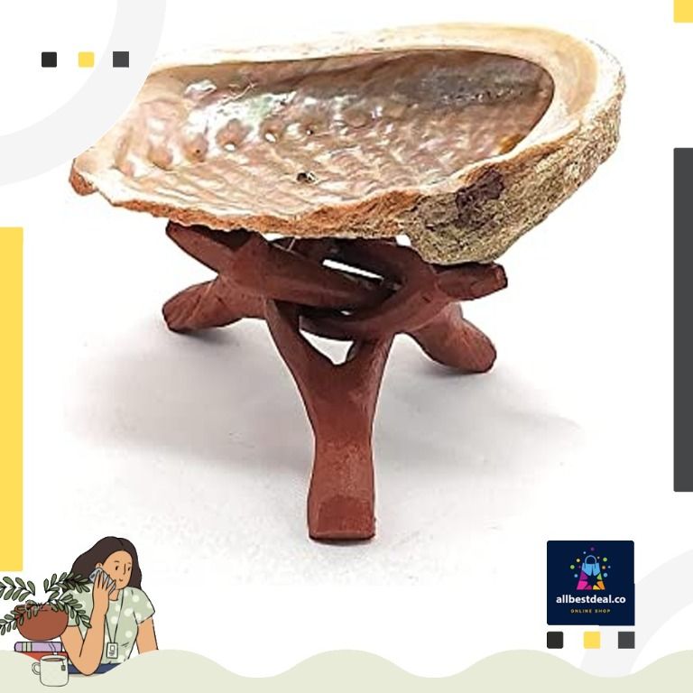 ~instock~ 4"-5" Abalone Shell and Four Inch Stained Wood Tripod Stand ...