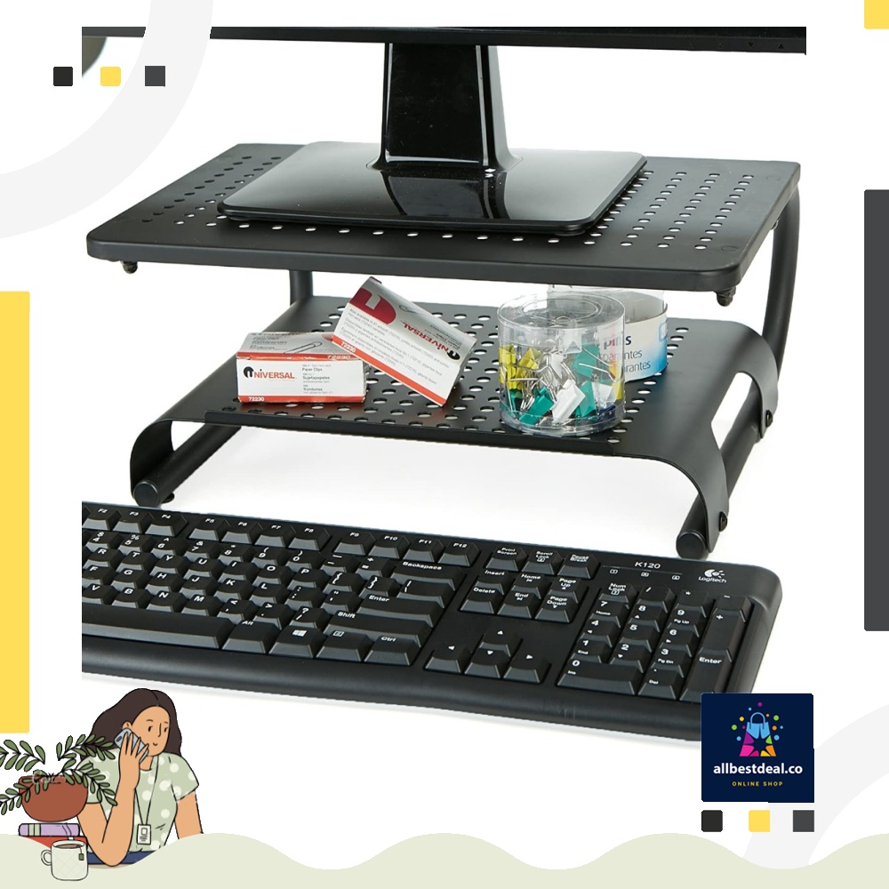 ~instock~ Mind Reader MON2T-BLK Monitor Stand Riser, 2 Tier, Ventilated ...