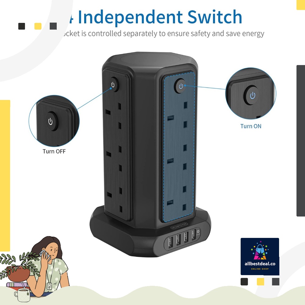~instock~ Power Strip Tower with USB, NTONPOWER 1080J Surge Protector Tower with 12 Sockets 4 ...