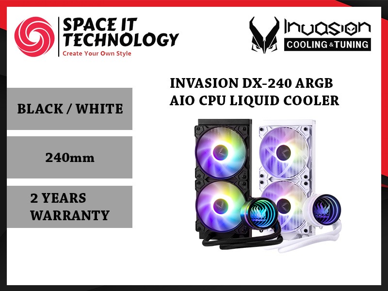 INVASION DX-240 240MM ARGB AIO LIQUID WATER COOLER BLACK / WHITE ...