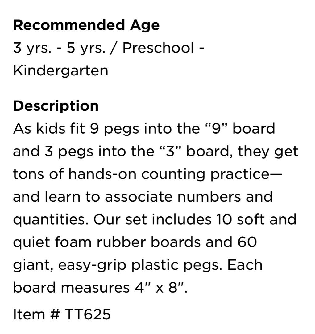 Like New Lakeshore Learning Peg Number Counting Board, Hobbies & Toys ...