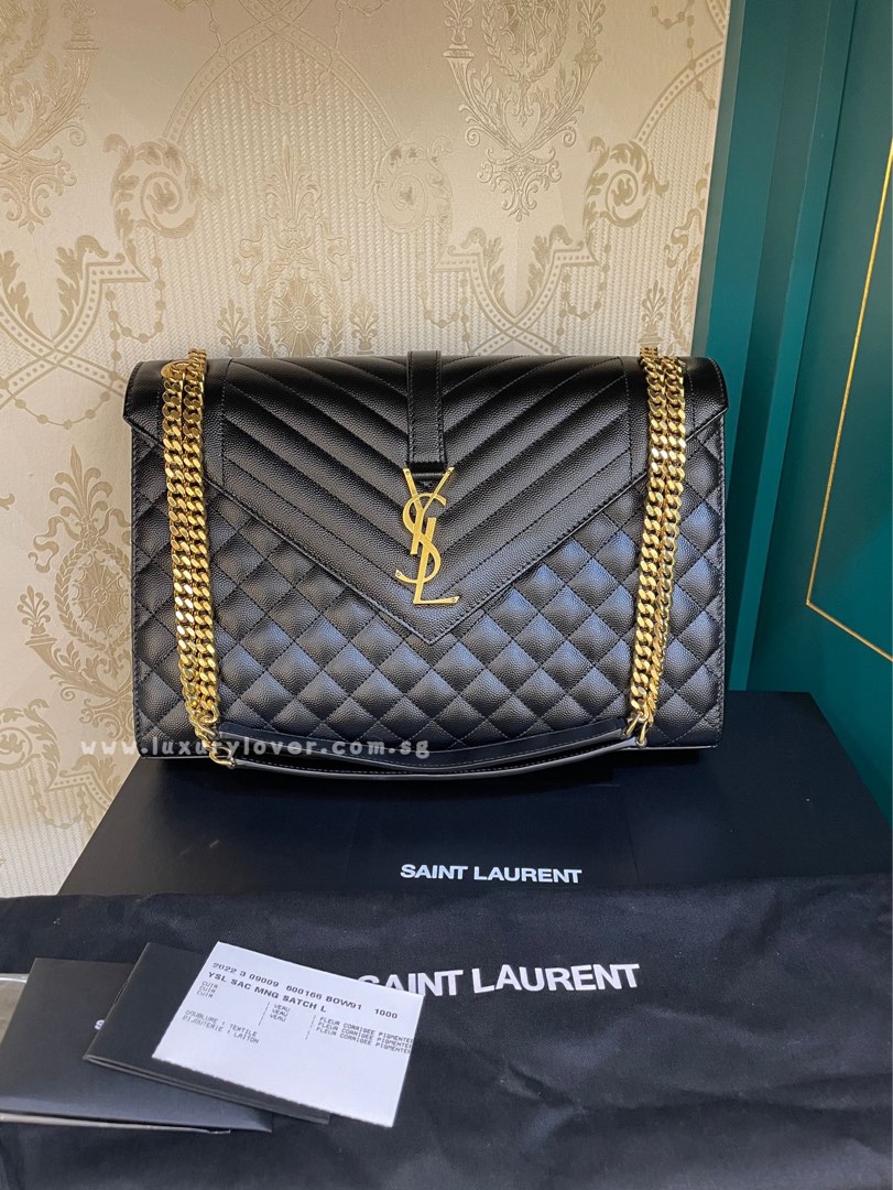 LNIB YSL Envelope Flap Large Black Grained Calf GHW, Luxury, Bags ...