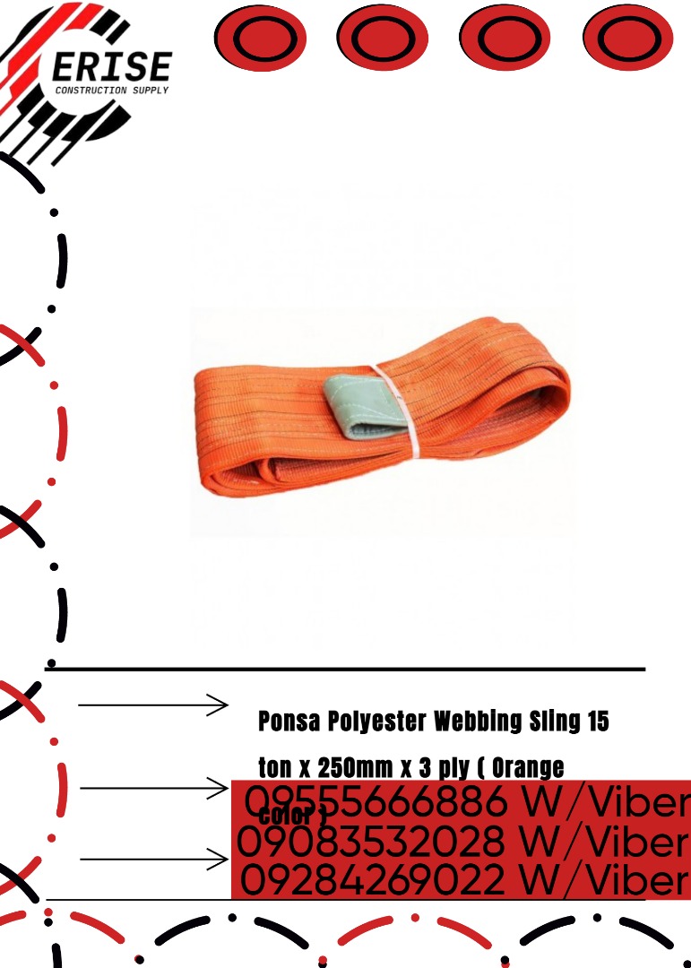 Ponsa Polyester Webbing Sling 10 ton x 250mm x 2 ply ( Orange color ...