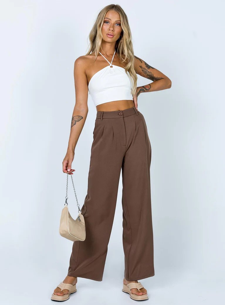 Princess polly archer brown pants, Women's Fashion, Bottoms, Other ...