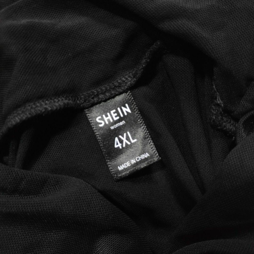 Shein Curve Plus Size Sheer Mesh Top Without Bra Black See Through