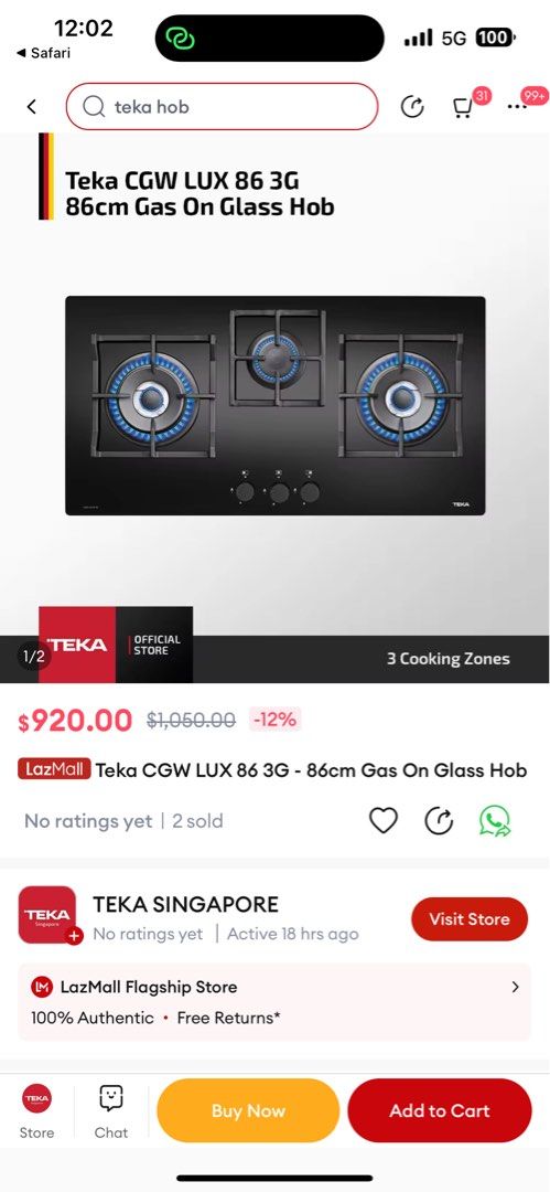 TEKA Ceramic Gas Hob - CGW LUX 86 3G AI AL 2TR CI Black, TV & Home ...