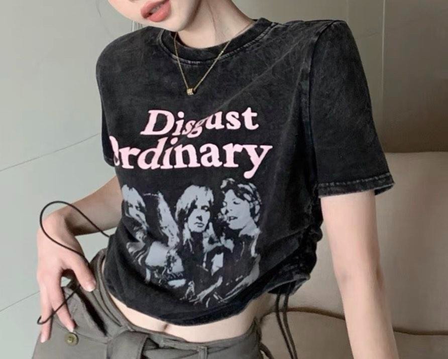 Ulzzang acid wash 'disgust ordinary' crop, Women's Fashion, Tops ...