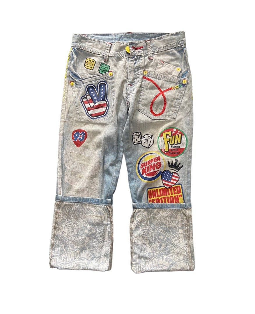 Vintage blue moon blue surf patchwork jeans, Fesyen Pria, Pakaian ...
