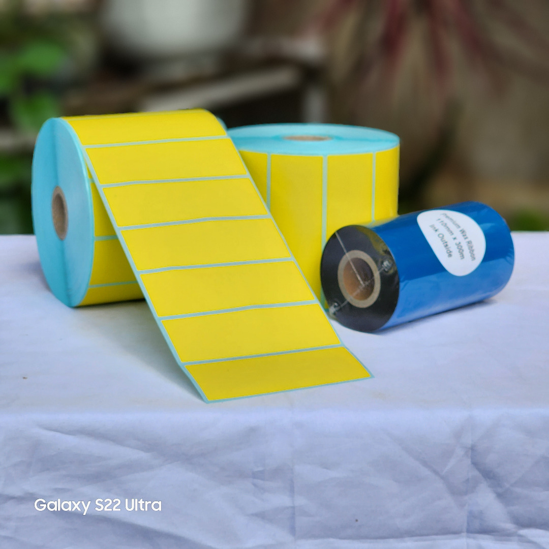1.25 x 1.25 Yellow Barcode Sticker Label Roll with Ribbon on Carousell