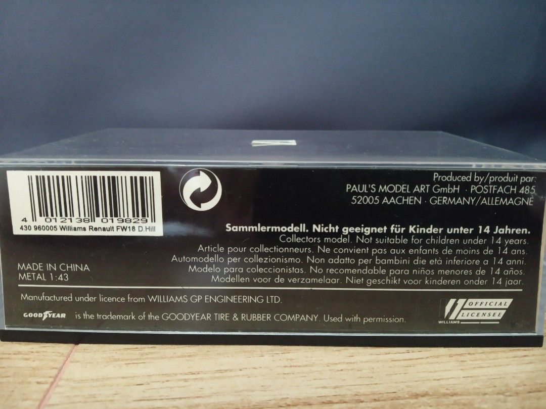 1:43 Minichamps Damon Hill 1996 Williams FW18, Hobbies & Toys ...