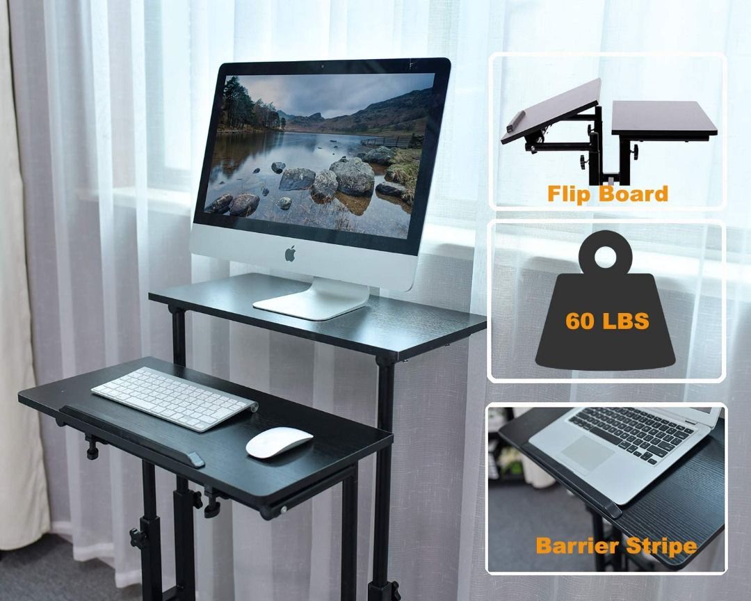 AIZ Mobile Standing Desk, Adjustable Computer Desk Rolling Laptop Cart ...