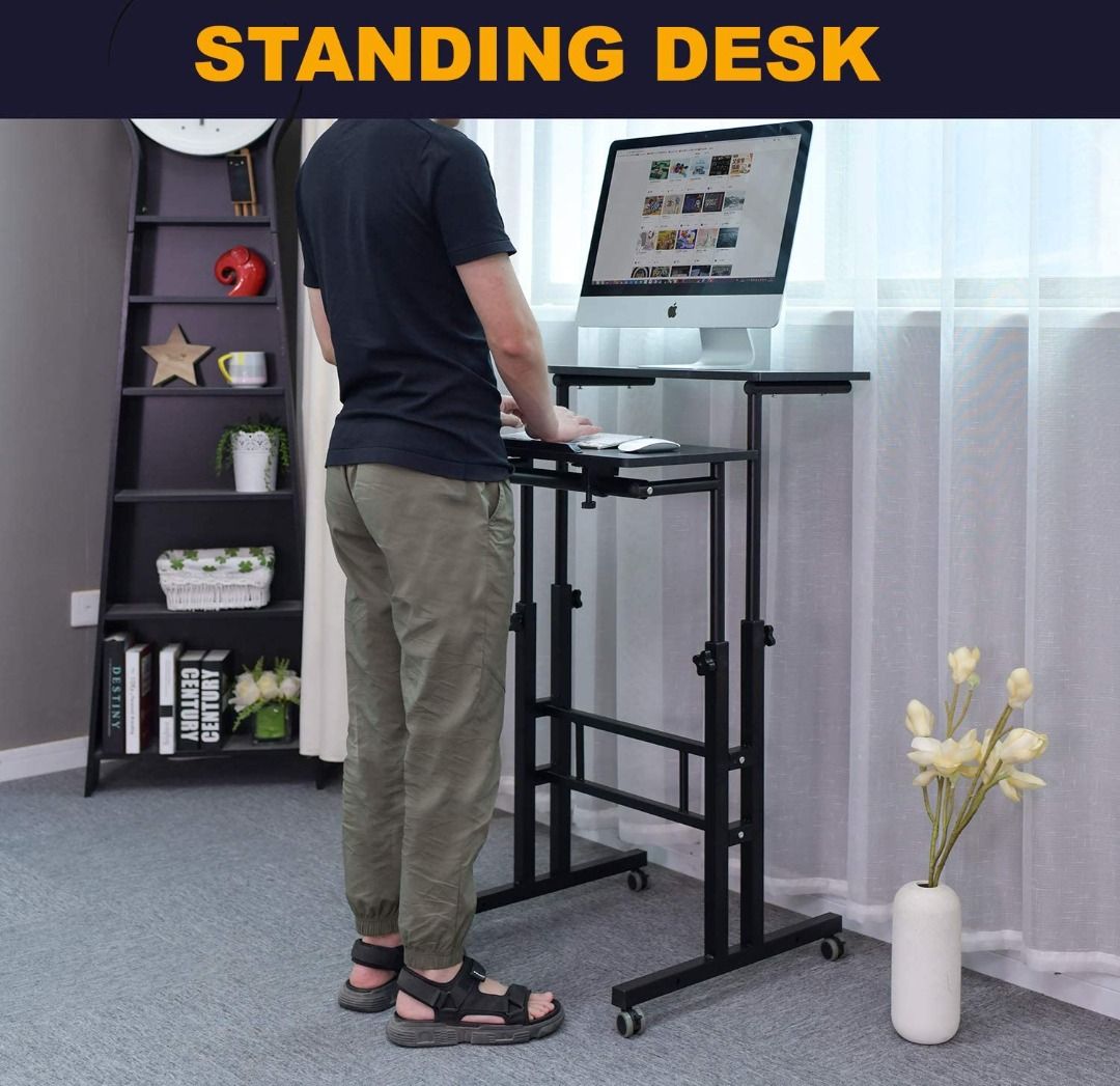 AIZ Mobile Standing Desk, Adjustable Computer Desk Rolling Laptop Cart ...