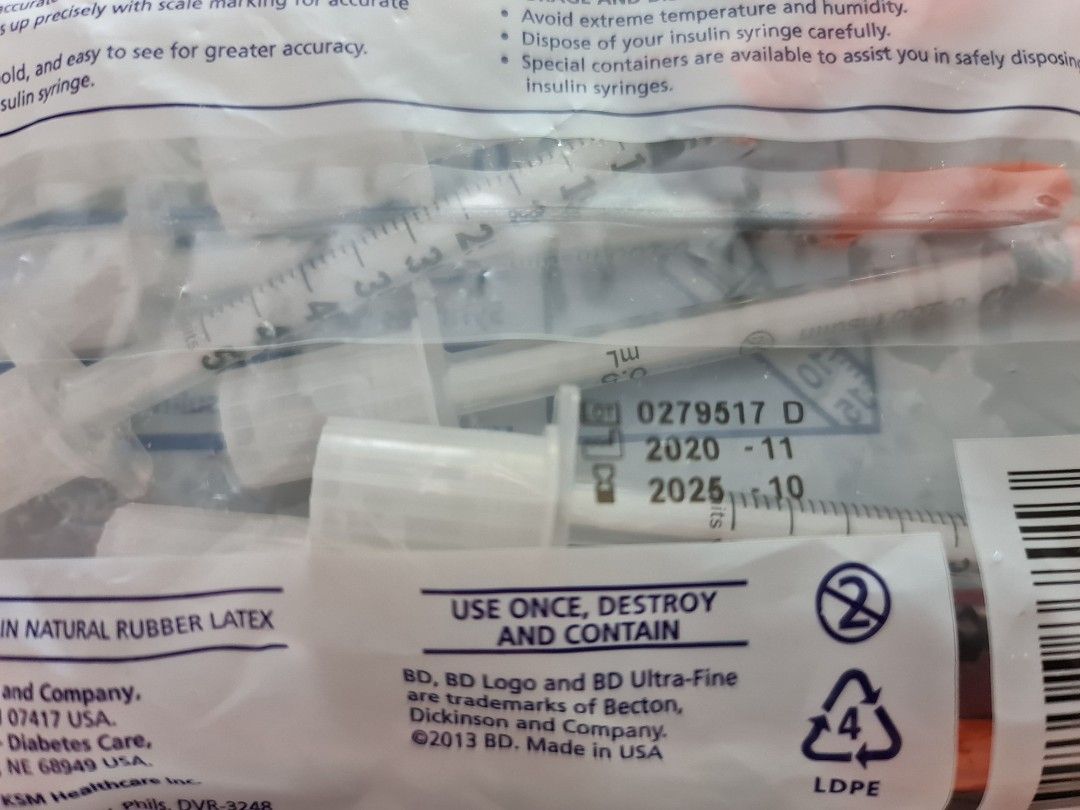Bd ultra fine II short needle insulin syringe, Health & Nutrition ...