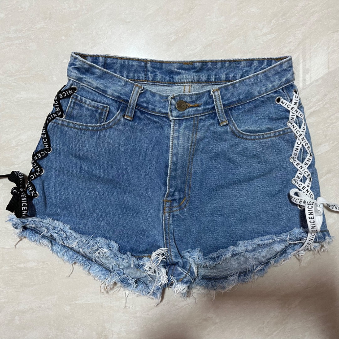 black white laces jeans shorts, Women's Fashion, Bottoms, Shorts on ...